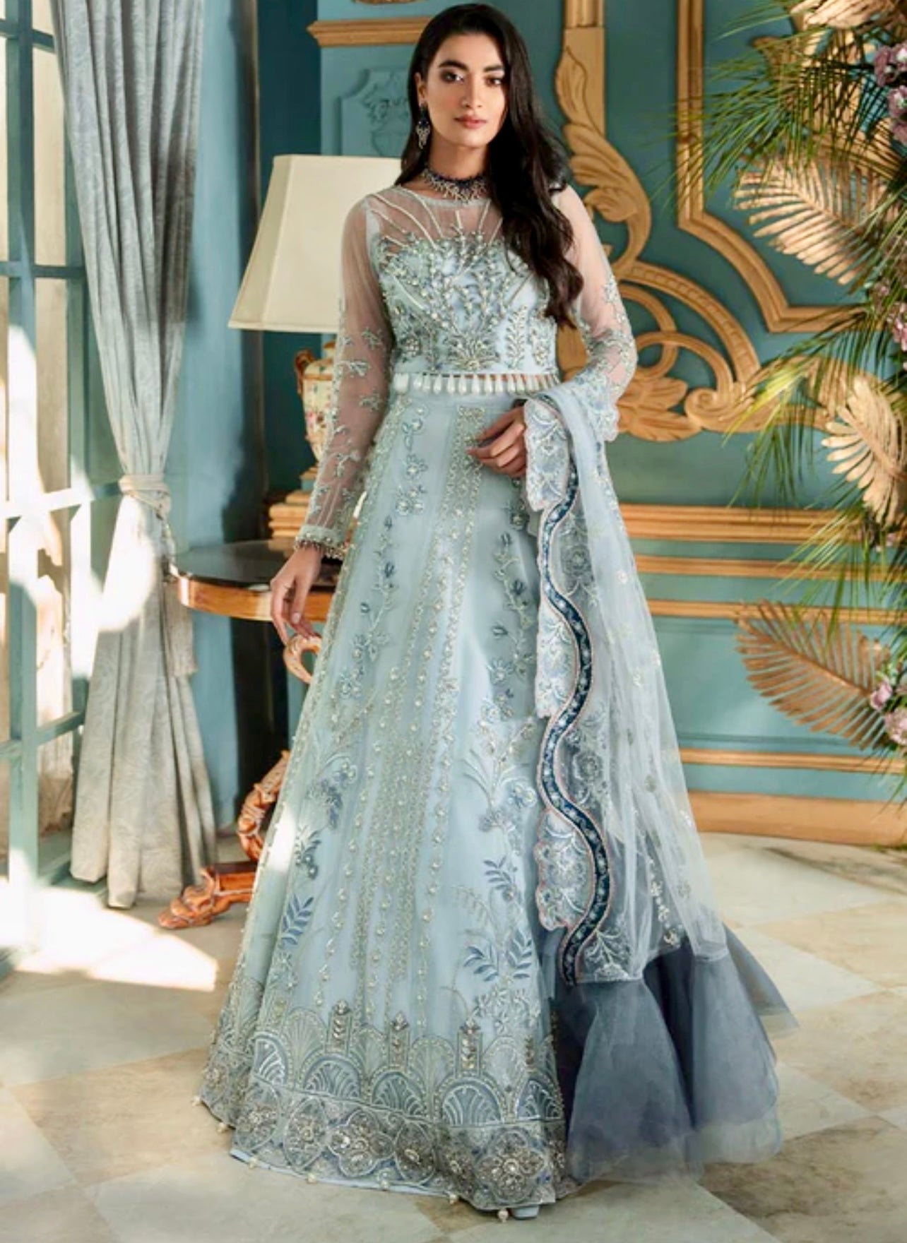 Aqua blue beautiful handwork lehenga – Indi Ethnics