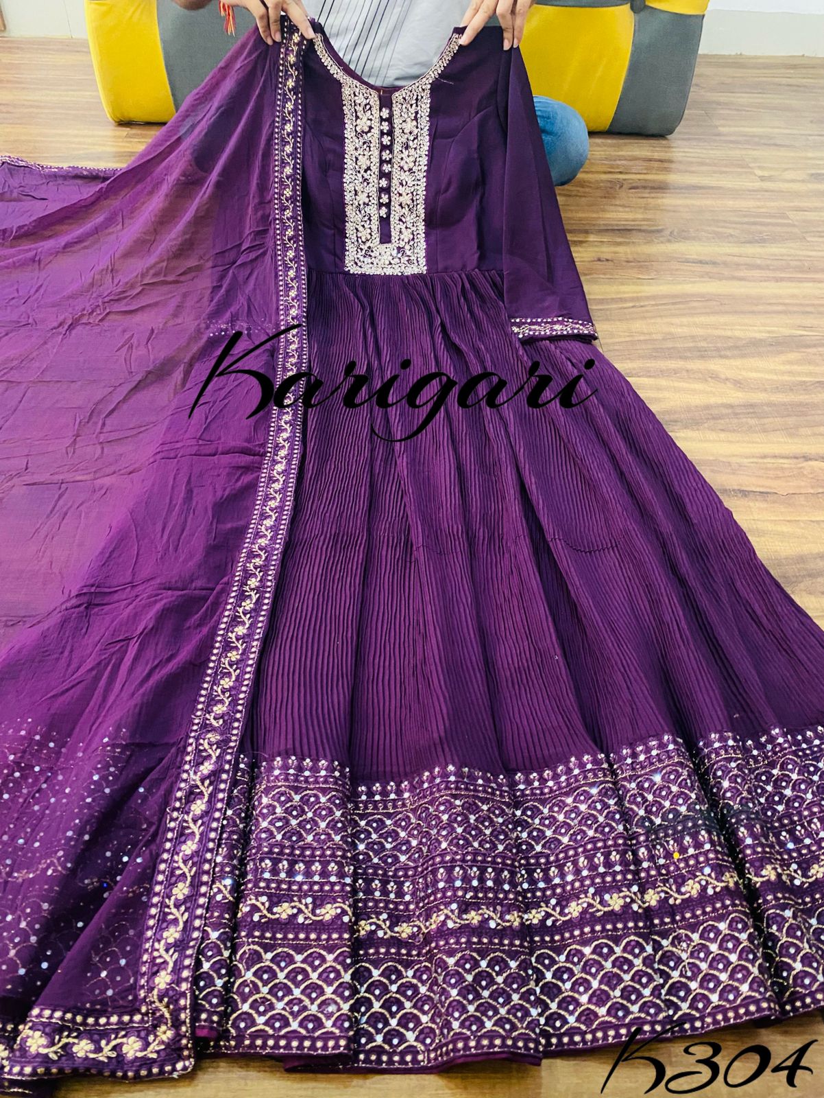 Purple handwork and Sequins long flary gown – Indi Ethnics